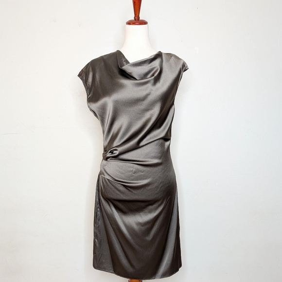 Helmut Lang | Dresses | Helmut Lang Gray Satin Midi Dress | Poshmark